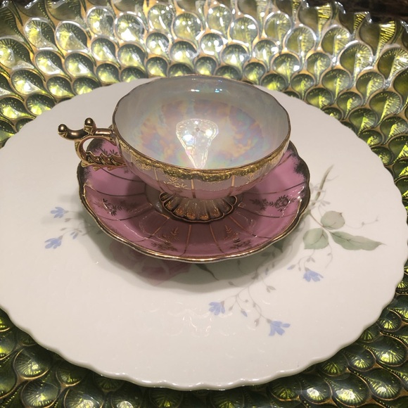 Dining | Vtg Japan Hand Decorated Pink Gold Pearlescent Teacup And ...